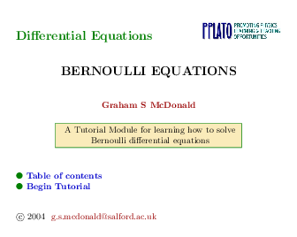 (PDF) Differential Equations BERNOULLI EQUATIONS