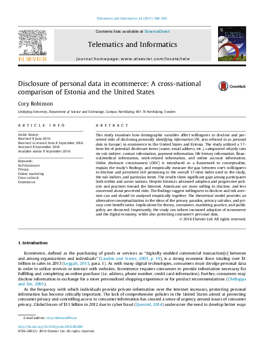 (PDF) Disclosure of Personal Data in Ecommerce: A Cross-National ...