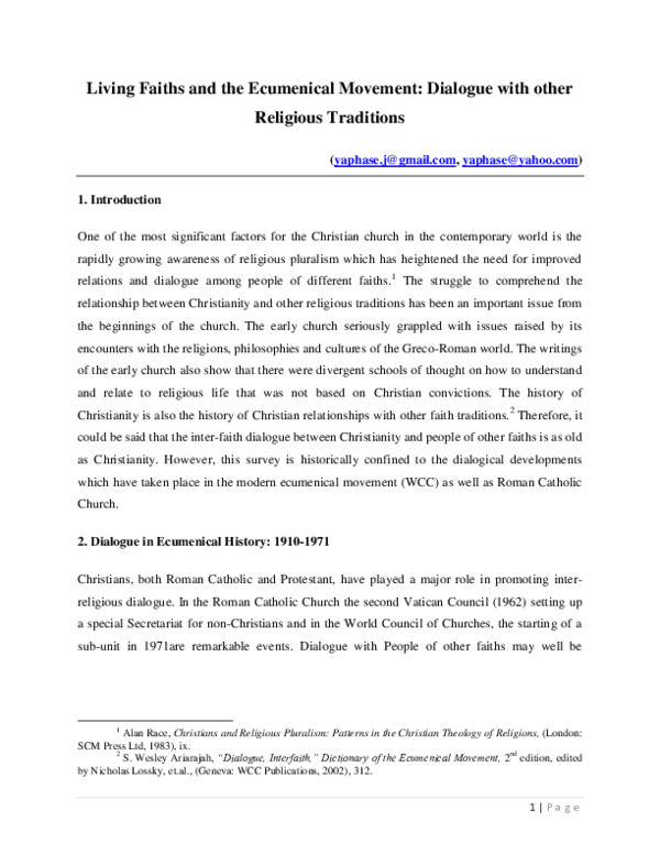 (PDF) Living Faiths and the Ecumenical Movement: Dialogue with other ...
