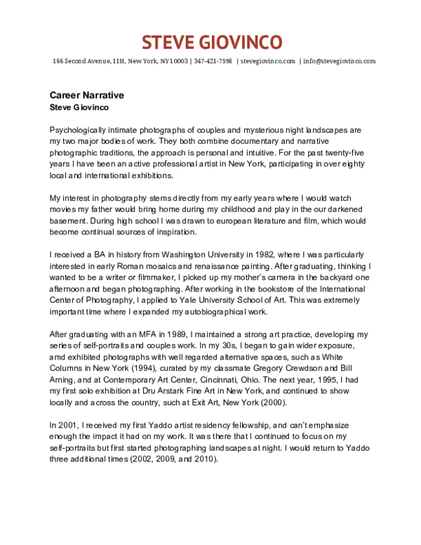 (PDF) Fine Art Photography Career Narrative, Steve Giovinco