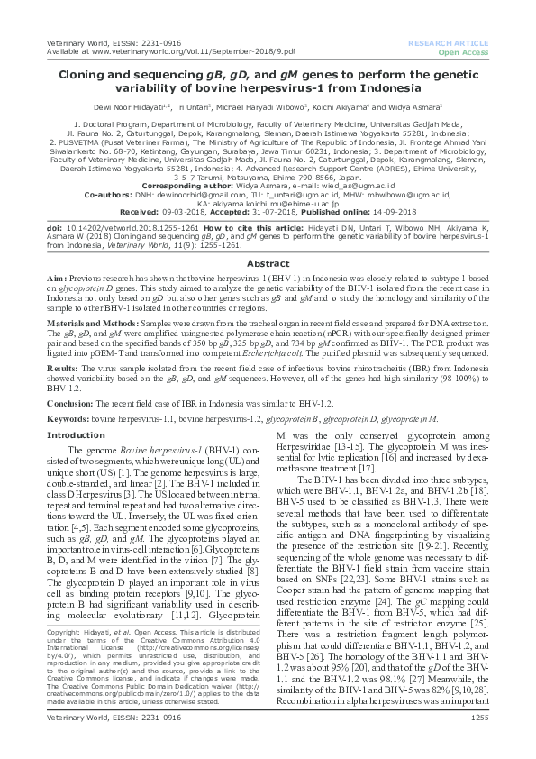 (PDF) Cloning and sequencing gB, gD, and gM genes to perform the ...