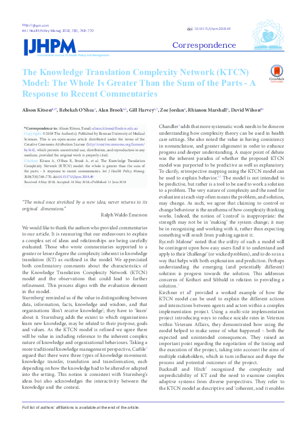 (PDF) The Knowledge Translation Complexity Network (KTCN) Model: The ...