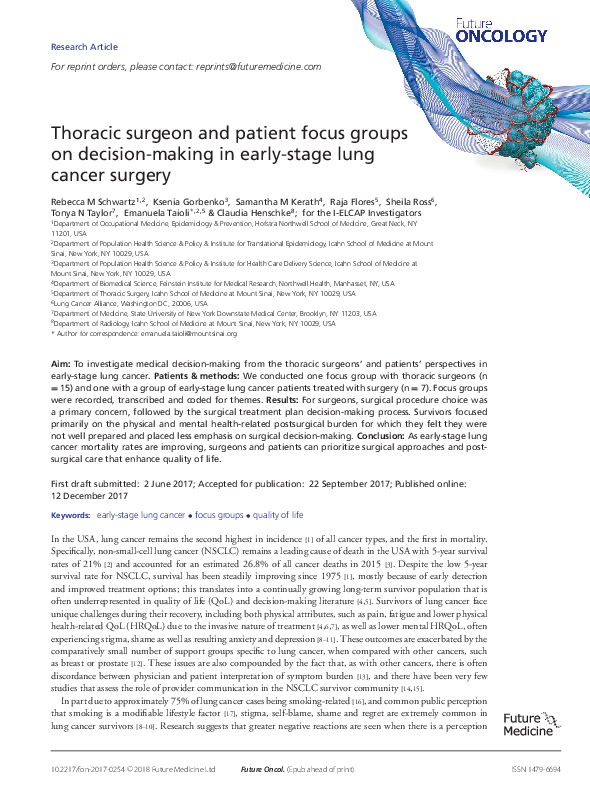 (PDF) Thoracic surgeon and patient focus groups on decision-making in ...
