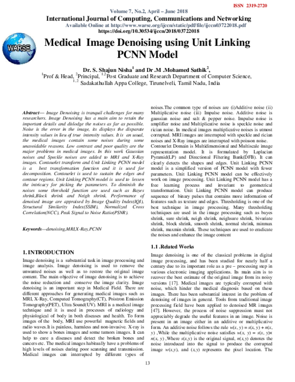 (PDF) Medical Image Denoising using Unit Linking PCNN Model