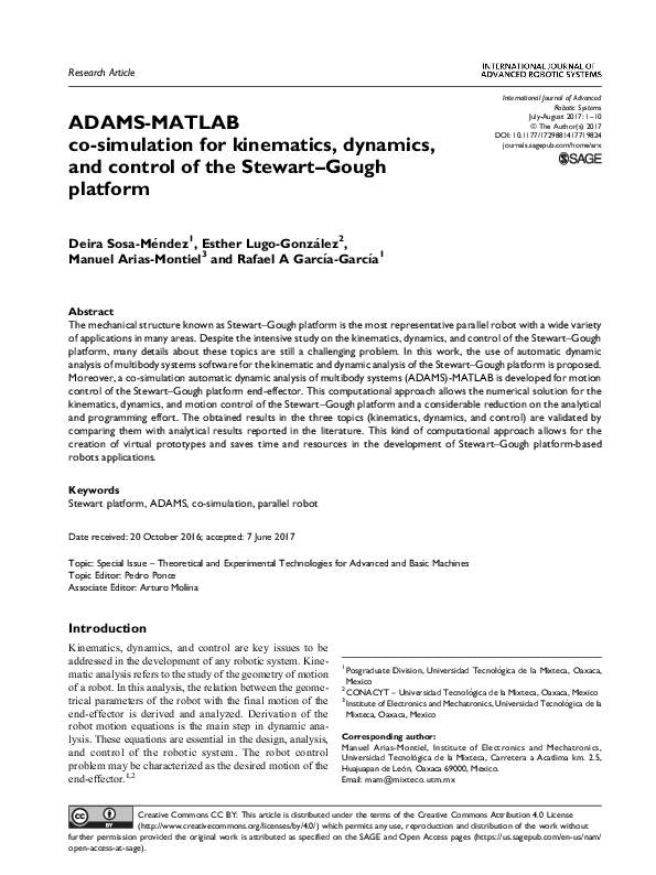 Pdf Adams Matlab Co Simulation For Kinematics Dynamics And Control