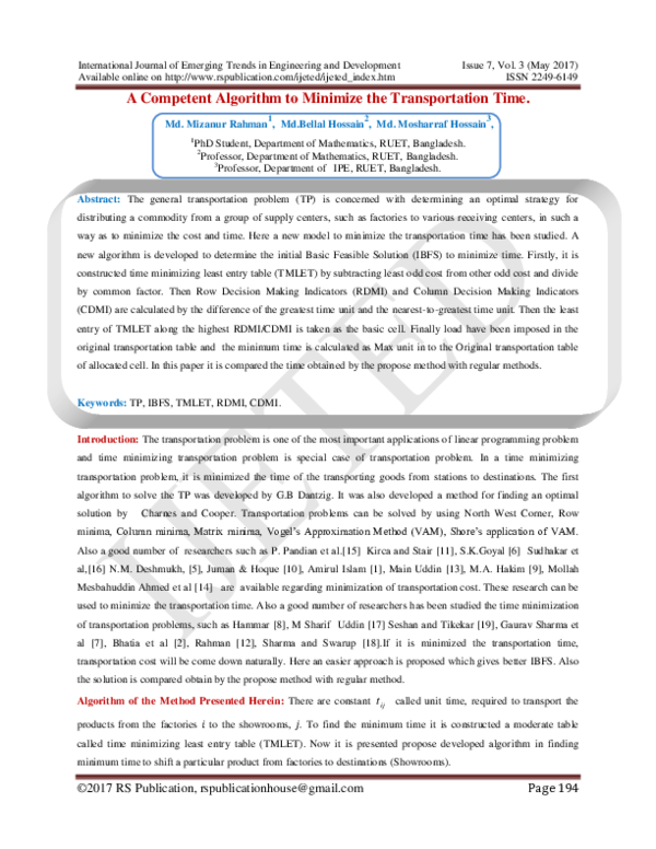 (PDF) An Effective Modification to Solve Transportation Problems: A Cost Minimization Approach ...