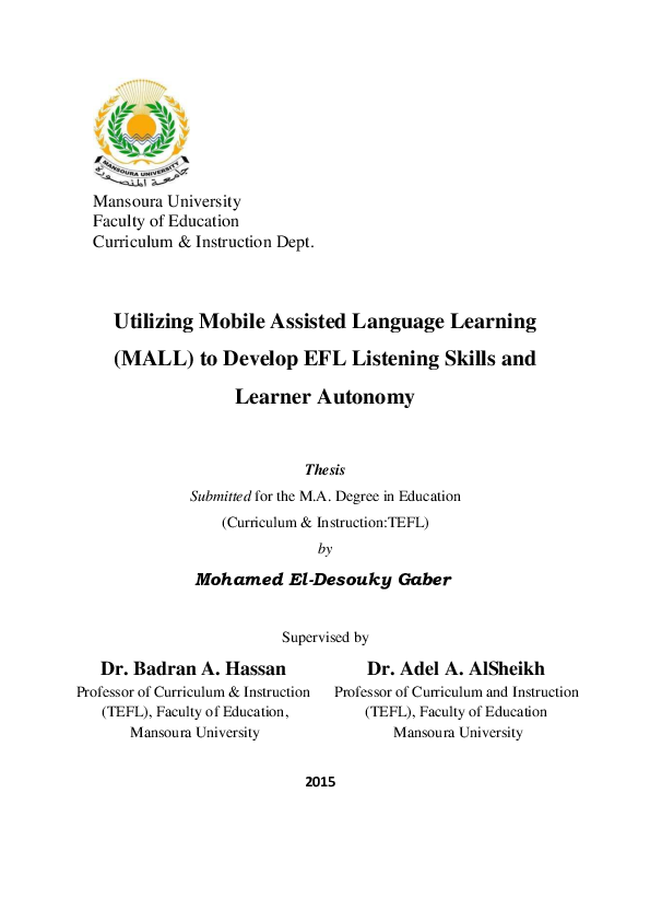 (PDF) Utilizing Mobile Assisted Language Learning (MALL) to Develop EFL Listening Skills and ...