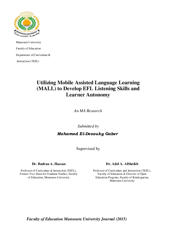 (PDF) Utilizing Mobile Assisted Language Learning (MALL) to Develop EFL Listening Skills and ...