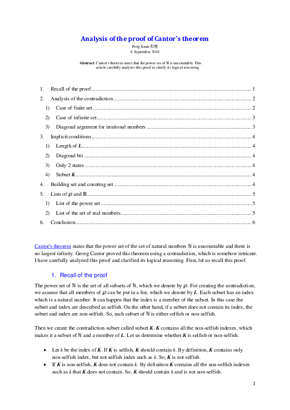 (PDF) Analysis of the proof of Cantor's theorem