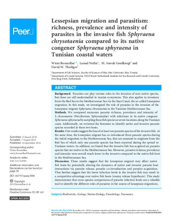 (PDF) Lessepsian migration and parasitism: richness, prevalence and ...