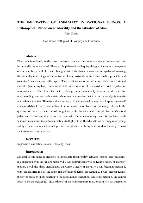 (PDF) THE IMPERATIVE OF ANIMALITY IN RATIONAL BEINGS: A Philosophical ...