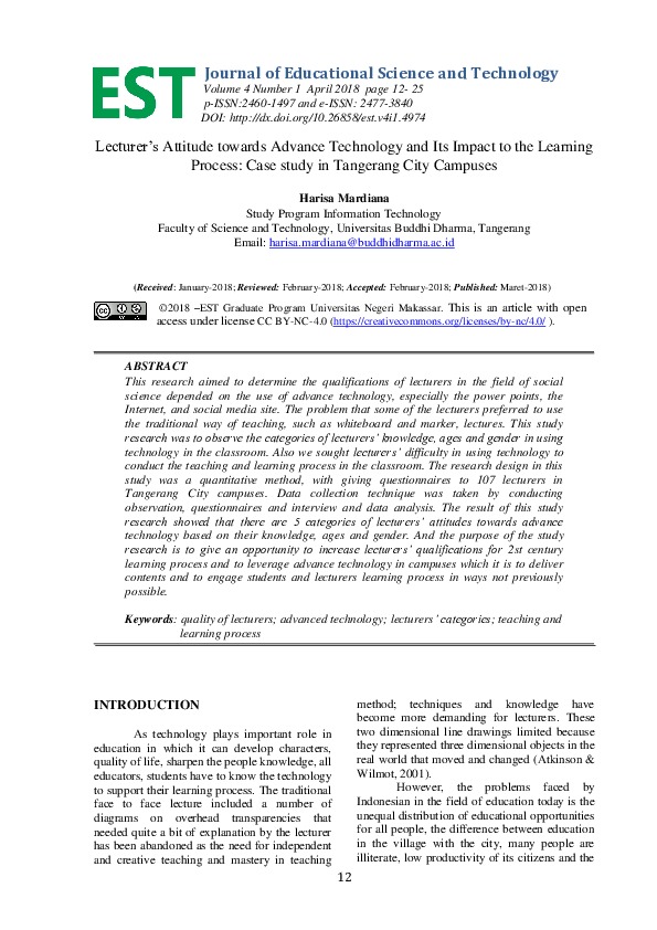 (PDF) Lecturer's Attitude towards Advance Technology and Its Impact to the Learning Process ...