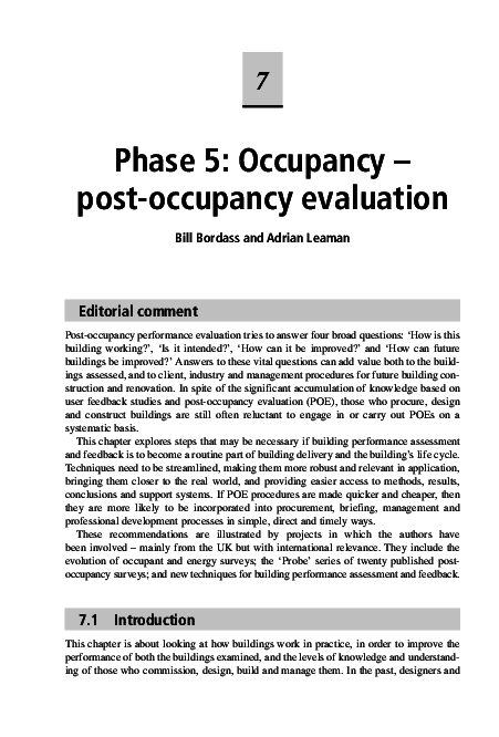 (PDF) Phase 5: Occupancy – post-occupancy evaluation