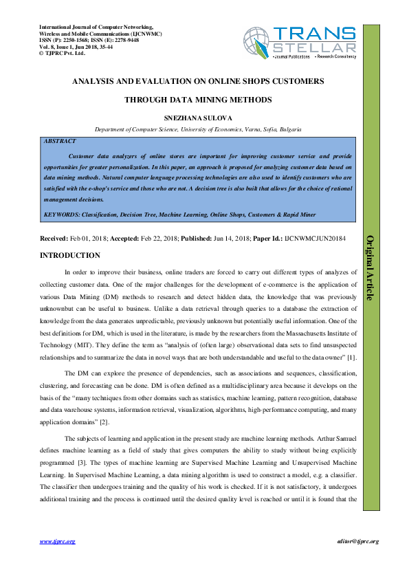 Pdf Analysis And Evaluation On Online Shops Customers Through Data 1970