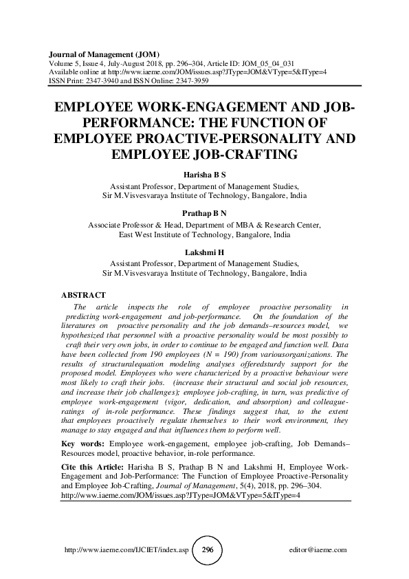 (PDF) Journal of Management (JOM) EMPLOYEE WORK-ENGAGEMENT AND JOB ...