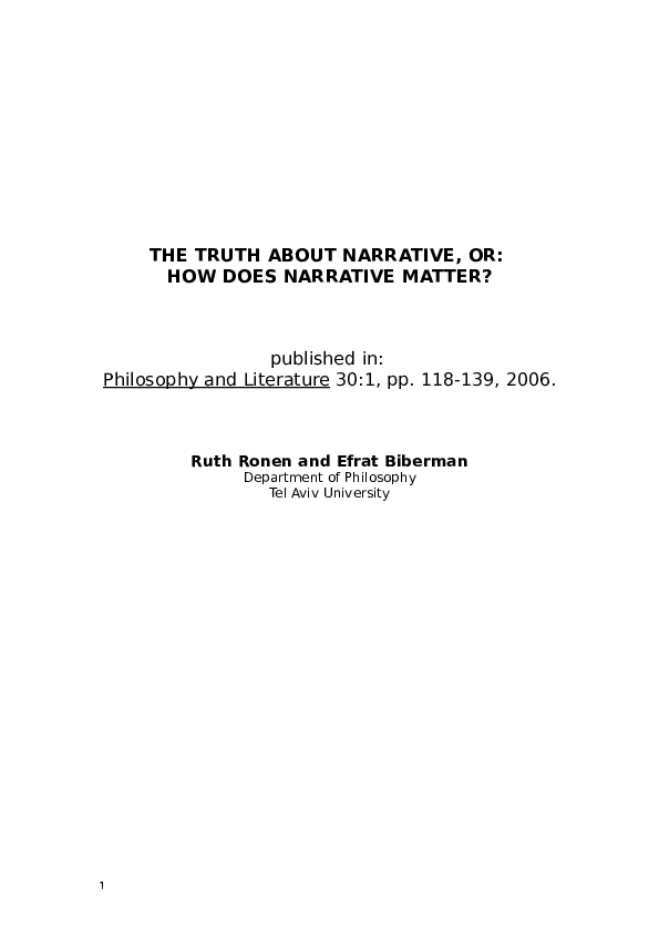 (DOC) The Truth about Narrative, Or: How Does Narrative Matter?