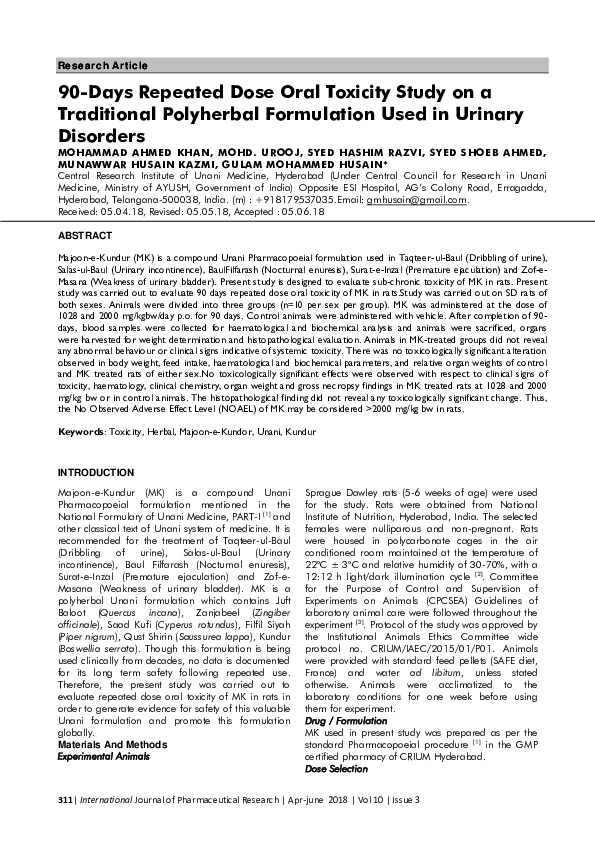 (PDF) 90-Days Repeated Dose Oral Toxicity Study on a Traditional ...