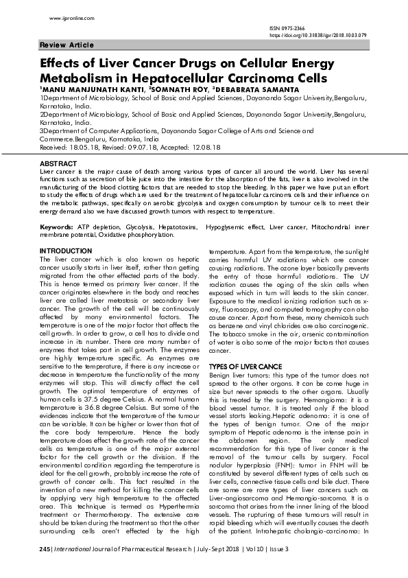 (PDF) Effects of Liver Cancer Drugs on Cellular Energy Metabolism in ...