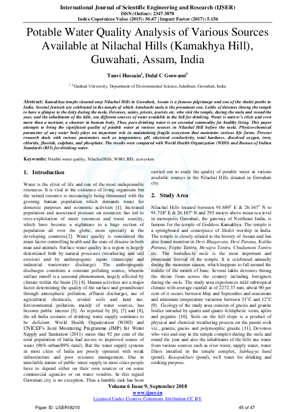 (PDF) Potable Water Quality Analysis of Various Sources Available at ...