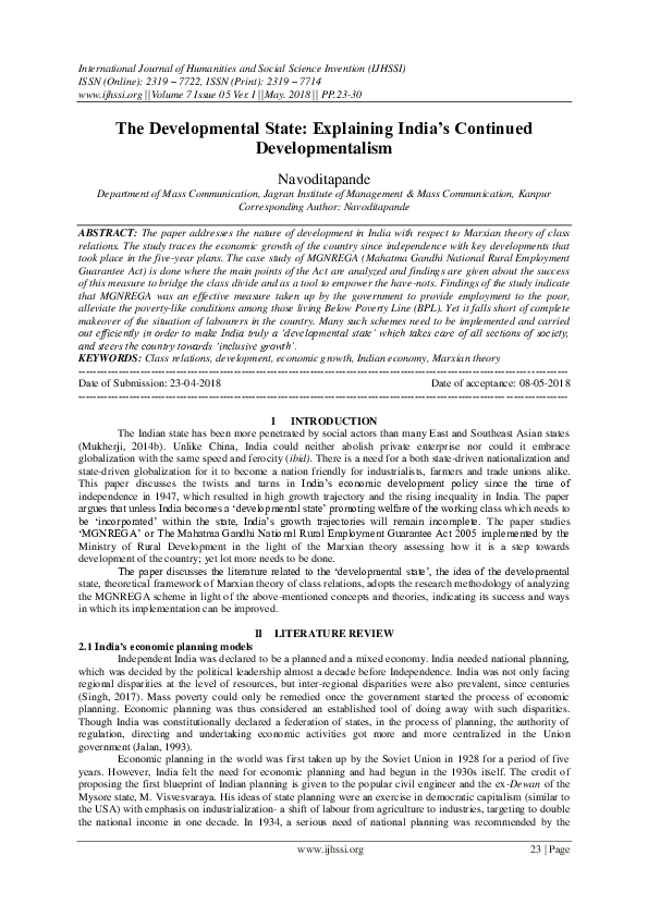 (PDF) The Developmental State: Explaining India's Continued ...