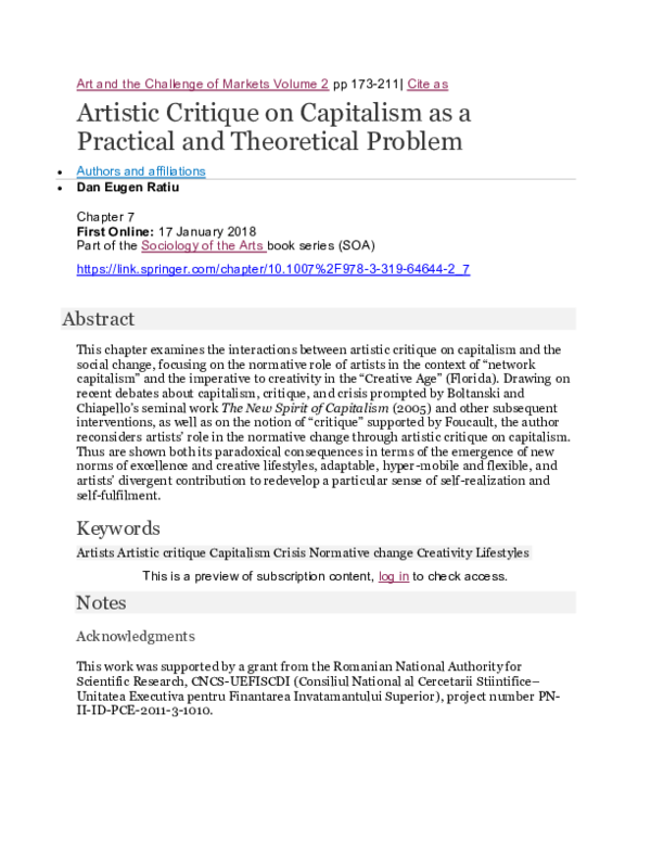 (PDF) Artistic Critique on Capitalism as a Practical and Theoretical ...