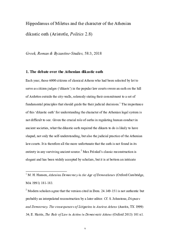 (PDF) Hippodamus of Miletus and the Character of the Athenian Dikastic ...