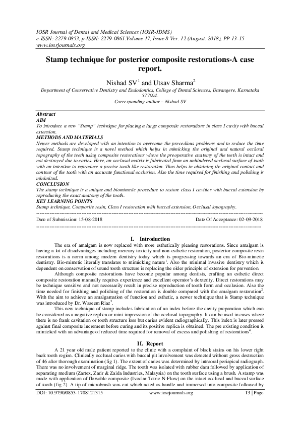 (PDF) Stamp technique for posterior composite restorations-A case report