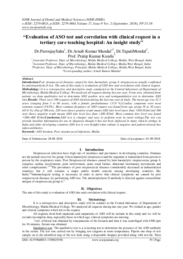 (PDF) Evaluation of ASO Test Correlation with Clinical Requests