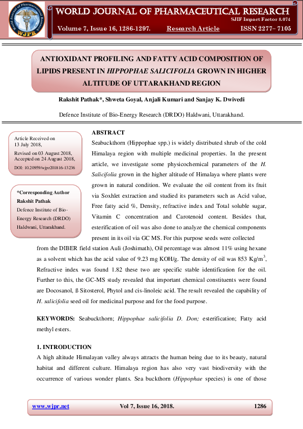 (PDF) ANTIOXIDANT PROFILING AND FATTY ACID COMPOSITION OF LIPIDS ...