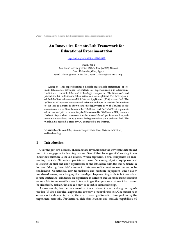 (PDF) An Innovative Remote-Lab Framework for Educational ...
