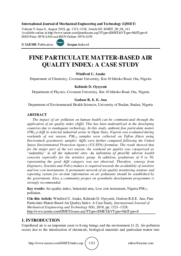 (PDF) FINE PARTICULATE MATTER-BASED AIR QUALITY INDEX: A CASE STUDY