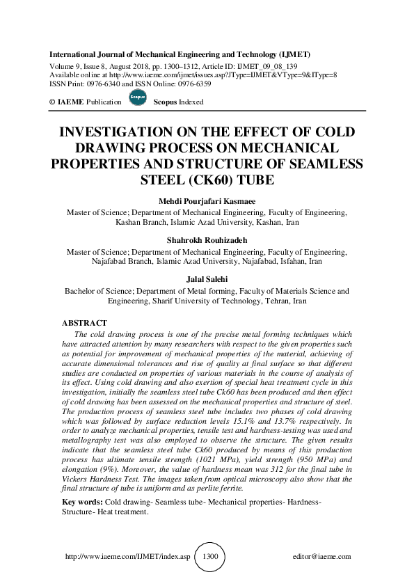 (PDF) INVESTIGATION ON THE EFFECT OF COLD DRAWING PROCESS ON MECHANICAL ...