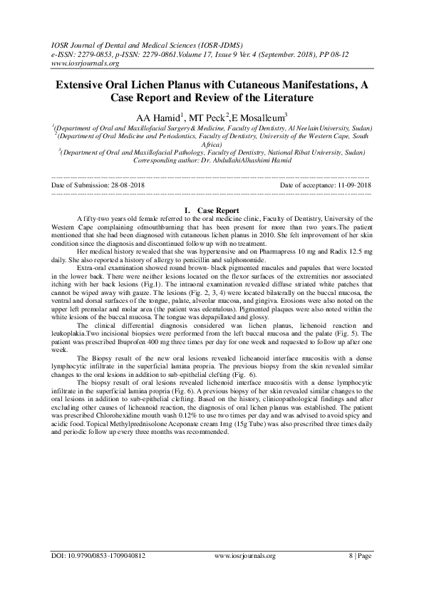 (PDF) Extensive Oral Lichen Planus with Cutaneous Manifestations, A Case Report and Review of ...