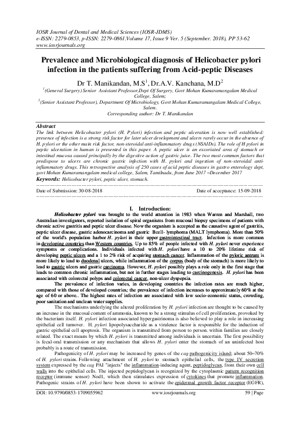 (PDF) Helicobacter pylori in Acid-Peptic Diseases