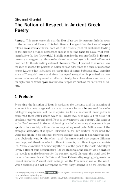 (PDF) The Notion of Respect in Ancient Greek Poetry