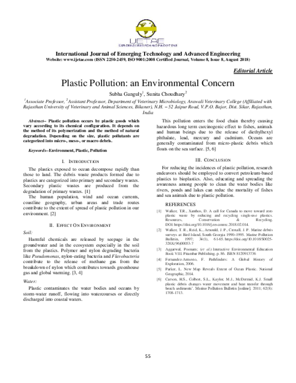 (PDF) Plastic Pollution: an Environmental Concern