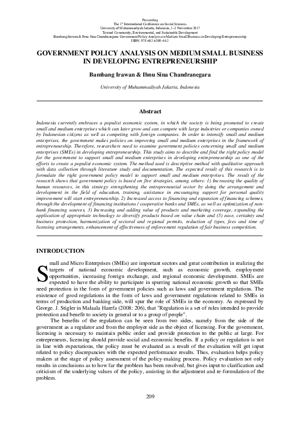 (PDF) GOVERNMENT POLICY ANALYSIS ON MEDIUM SMALL BUSINESS IN DEVELOPING ...