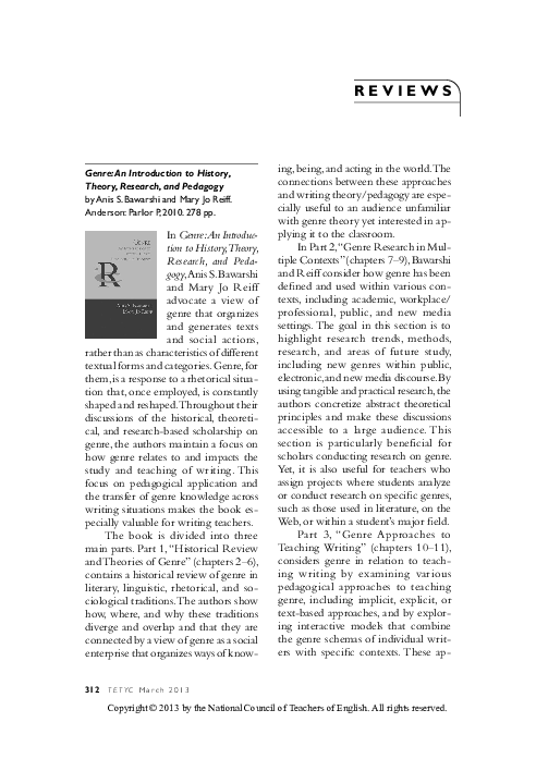 (PDF) "Review of Genre: An Introduction to History, Theory, Research ...