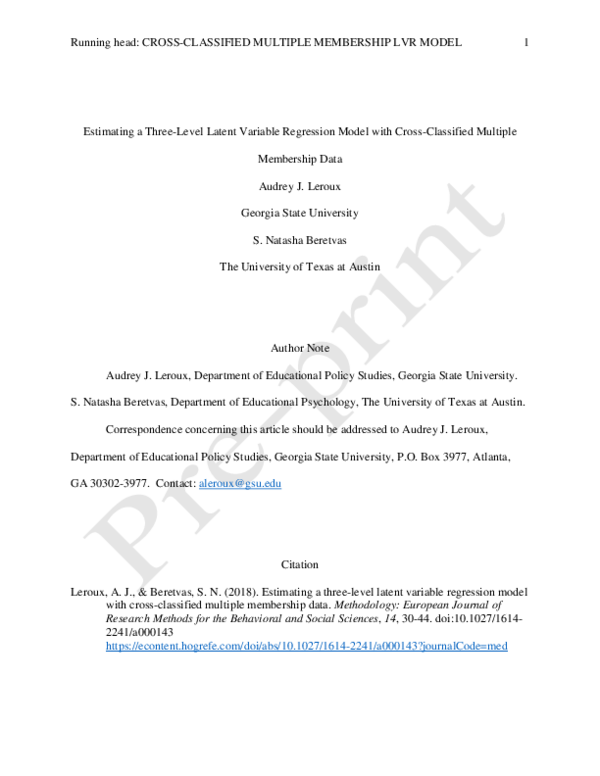 Pdf Estimating A Three Level Latent Variable Regression Model With Cross Classified Multiple 2370