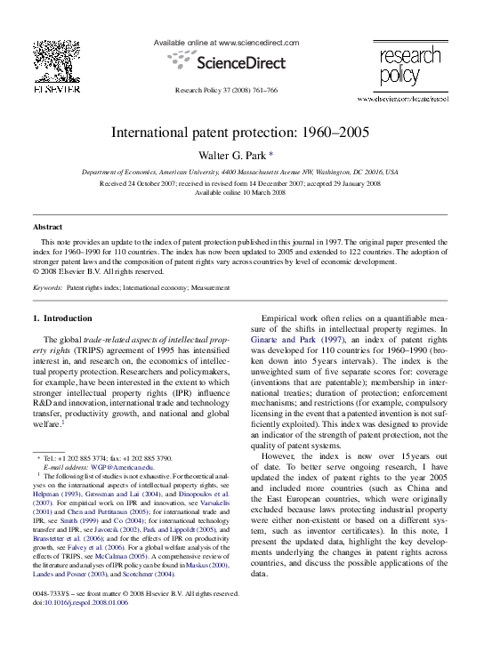 (PDF) International patent protection: 1960–2005