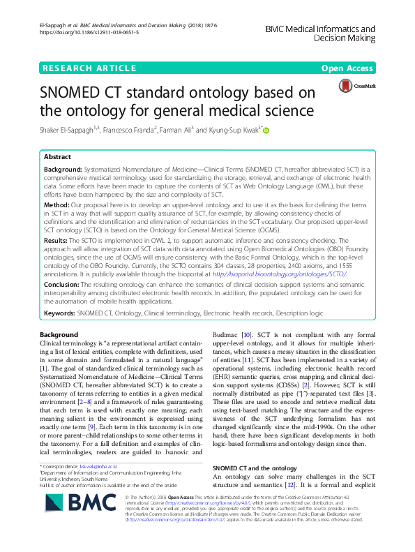 (PDF) SNOMED CT standard ontology based on the ontology for general medical science