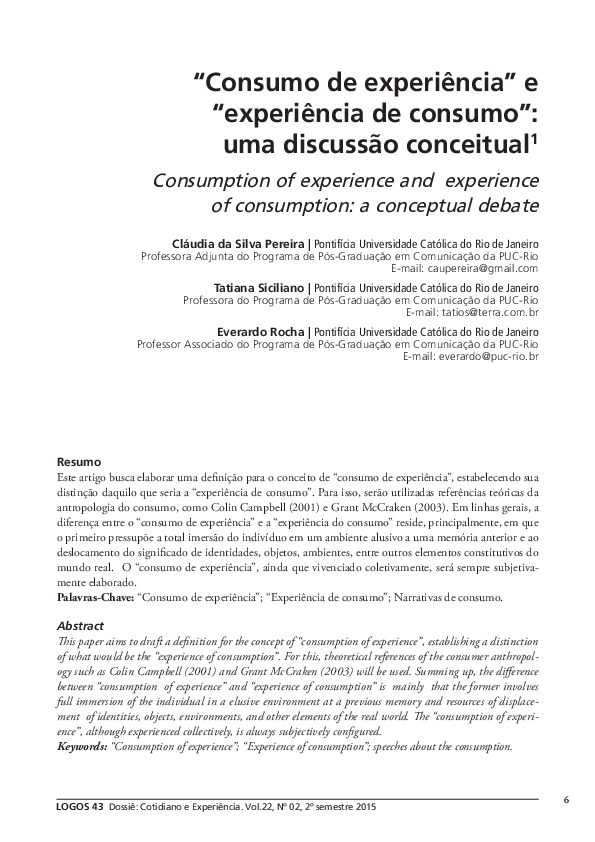(PDF) Consumption of experience and experience of consumption: a ...