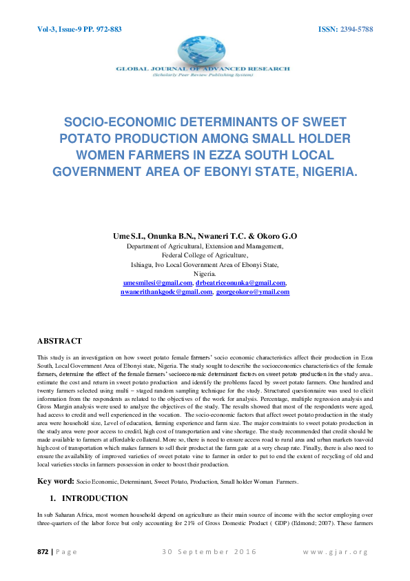 (PDF) SOCIO-ECONOMIC DETERMINANTS OF SWEET POTATO PRODUCTION AMONG ...