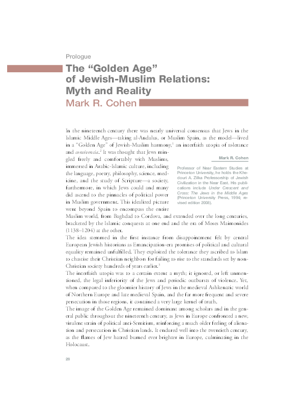 (PDF) Mark R. Cohen, “The ‘Golden Age’ of Jewish-Muslim Relations: Myth and Reality,” in ...