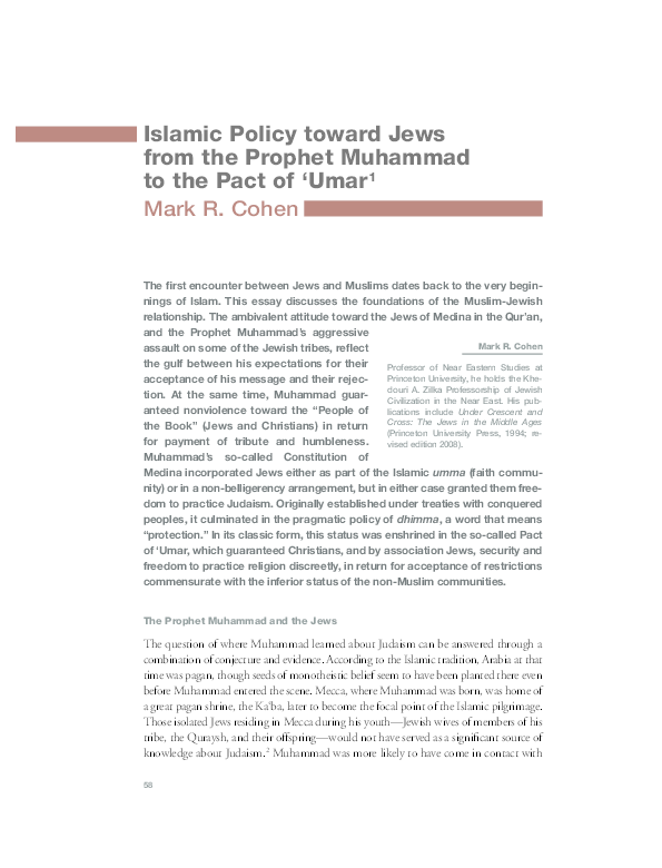 (PDF) Mark R. Cohen, “Islamic Policy toward Jews from the Prophet ...