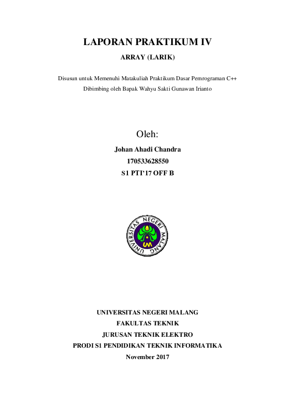(DOC) LAPORAN PRAKTIKUM IV ARRAY (LARIK) Oleh