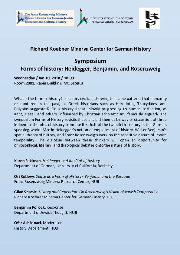 (PDF) Symposium (organizer). Forms of history: Heidegger, Benjamin, and ...