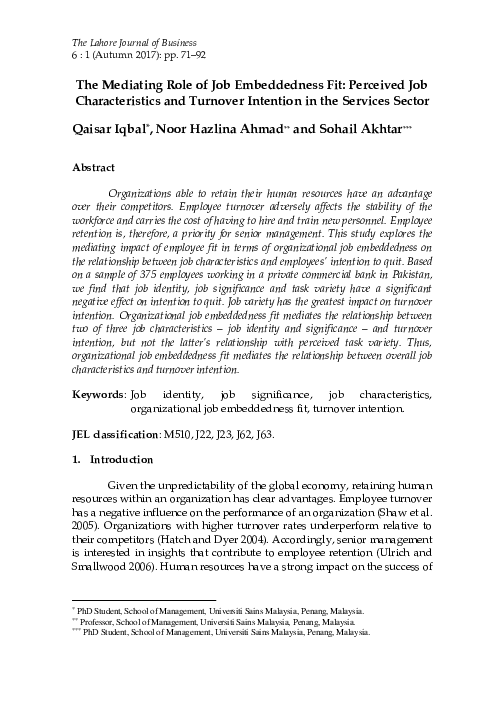(PDF) The Mediating Role of Job Embeddedness Fit: Perceived Job ...