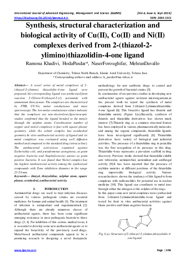 (PDF) Synthesis, structural characterization and biological activity of Cu(II), Co(II) and Ni(II ...