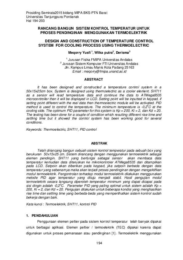 (PDF) RANCANG BANGUN SISTEM KONTROL TEMPERATUR UNTUK PROSES PENDINGINAN ...